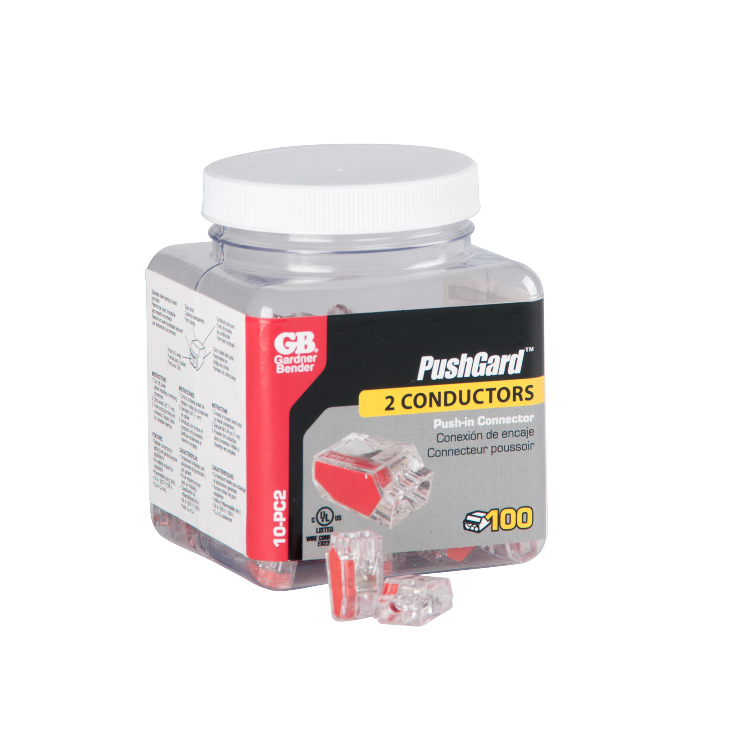 100 Red 2-Port PushGard Push-in Wire Connector