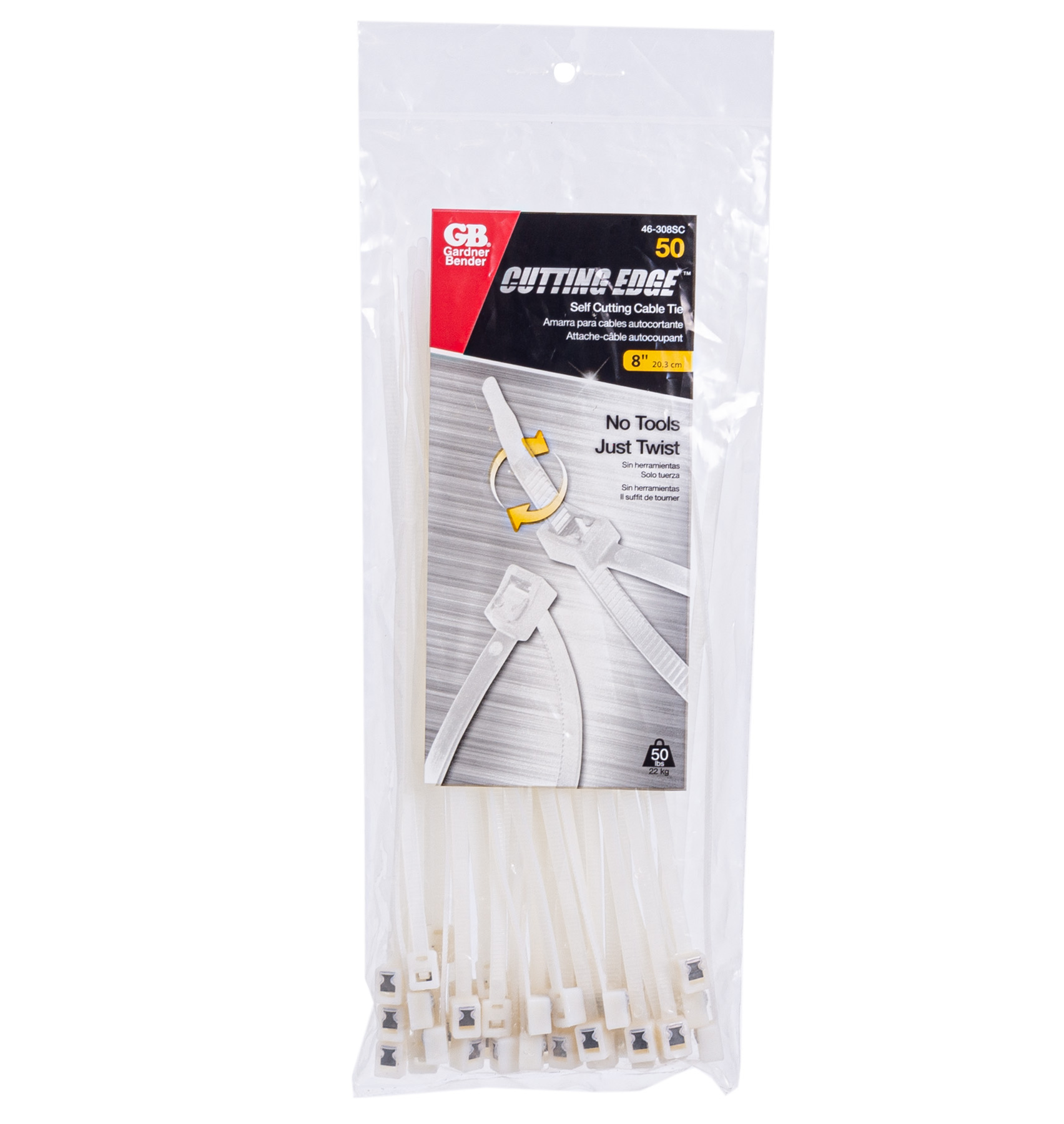 Cable Tie Self Cutting 8" 50lb; Natural
