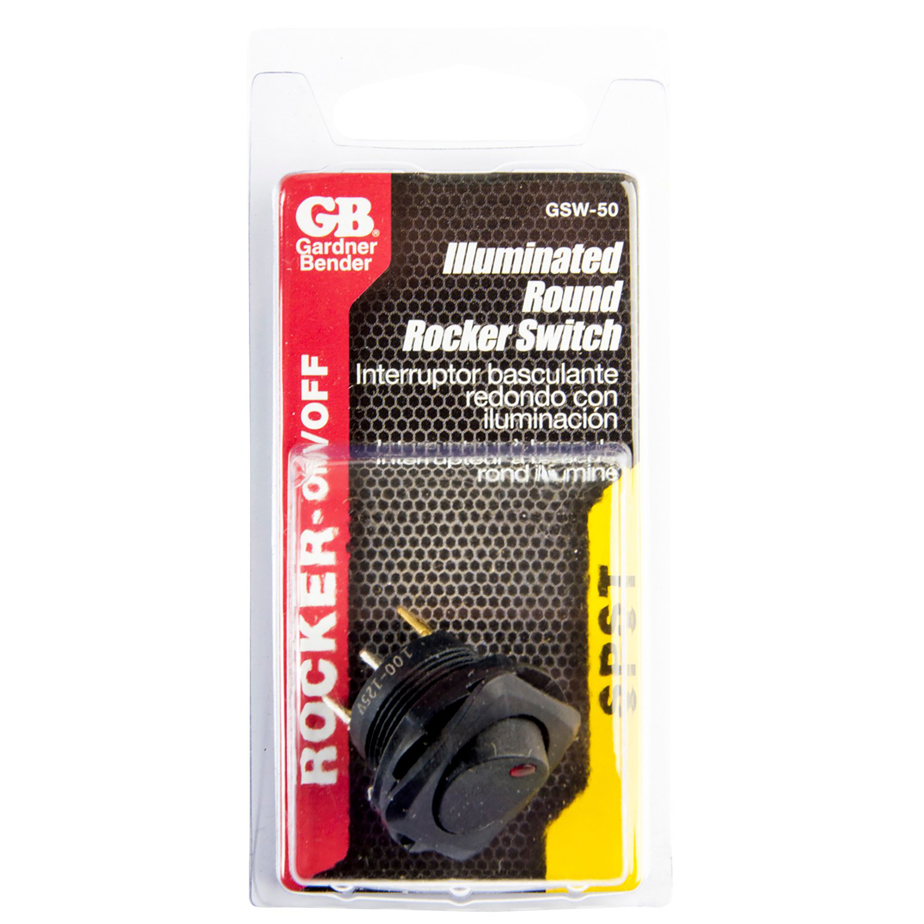 SPST On-Off Illuminated Square Rocker Round Hole Red AC Rated Only