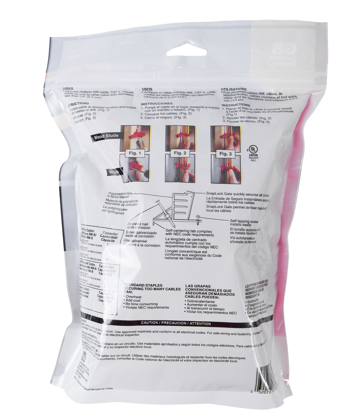 SnapSHOT Multi-Cable Staple, Red, NM (flat and round), Coaxial and Data ...