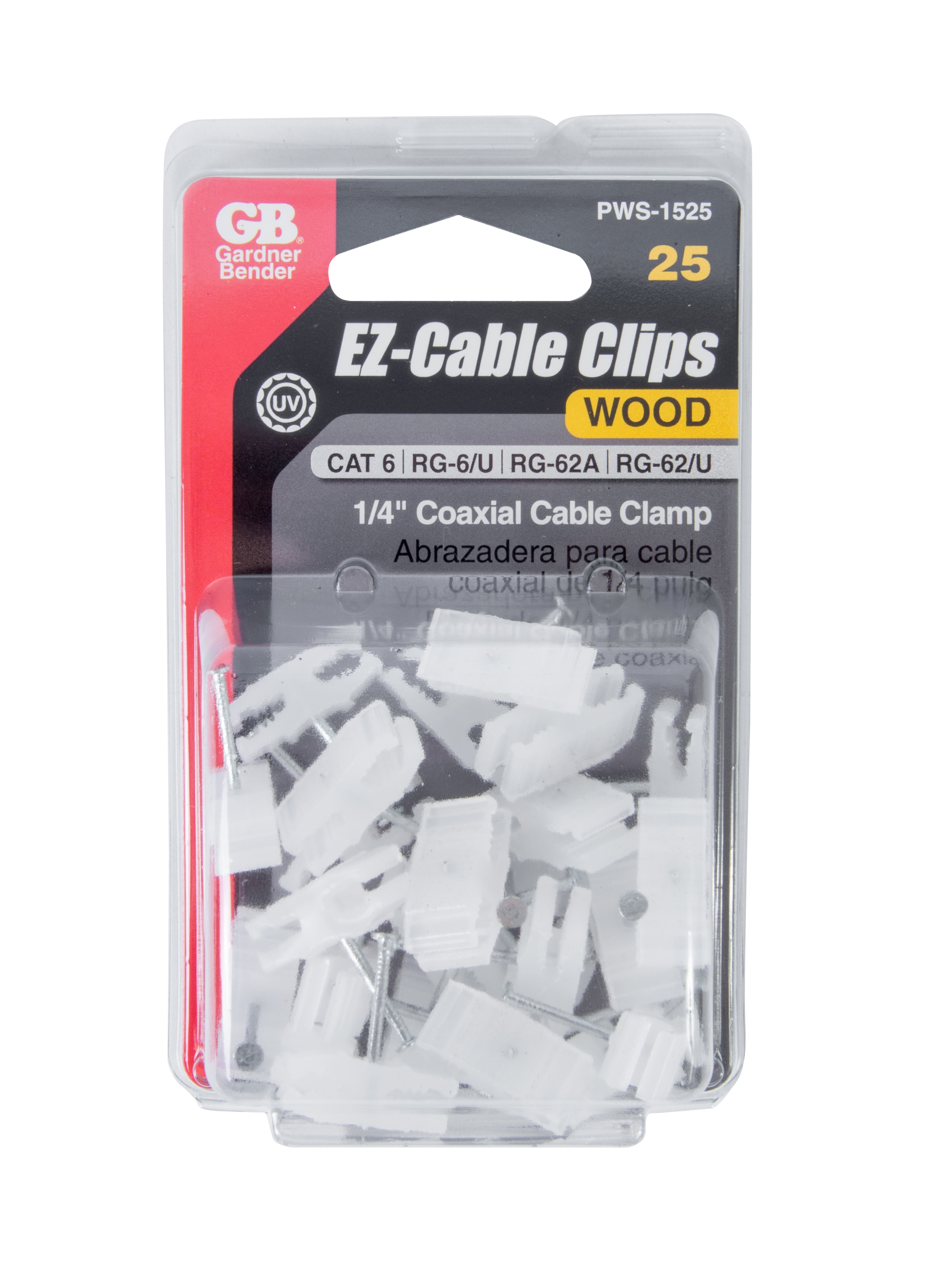 1 4 in. 6mm Kwik Mount EZ Butterfly Cable Clip Staple CAT 6 RG 6 U RG 62A RG 62 U Two Sided Clip 25 Card